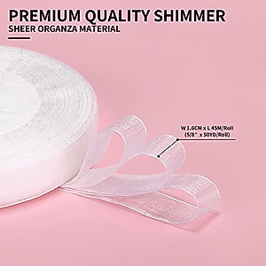 molshine 50 Yards x 5/8 Inch Shimmer Sheer Organza Ribbon,Chiffon Fabric Ribbons for Bouquets Garland,Bowknot,Wedding,Gift Wrapping,Hair,Crafts,Decoration (White, 5/8")