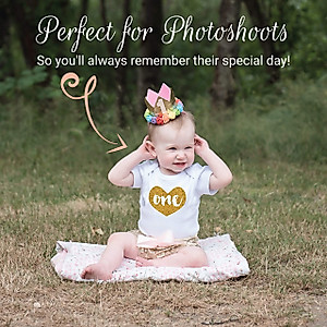 Bump and Beyond Designs Baby Girls First Birthday Outfit for One Year Old - One Gold Glitter Heart Shirt (12-18 Months)