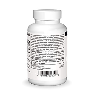 Source Naturals L-Tryptophan with Vitamin B-6 1000 mg Support Mood, Relaxation And Sleep - 60 Tablets