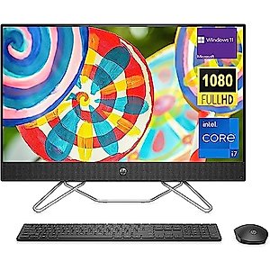HP 27" FHD All-in-One Desktop, Intel Core i7-1255U Processor, 32GB RAM 1TB SSD, WiFi, Bluetooth, Webcam, Wireless Keyboard & Mouse, Windows 11 Pro, Black