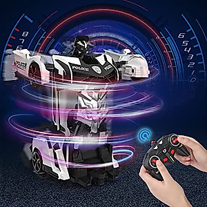 BLUEJAY Transform Rc Cars for Boys 4-7 8-12, 2.4Ghz 1:18 Scale Remote Control Car Transforming Robot, One-Button Deformation 360° Rotation and Drift Car Toy Gifts for Boys 3-5 (White)
