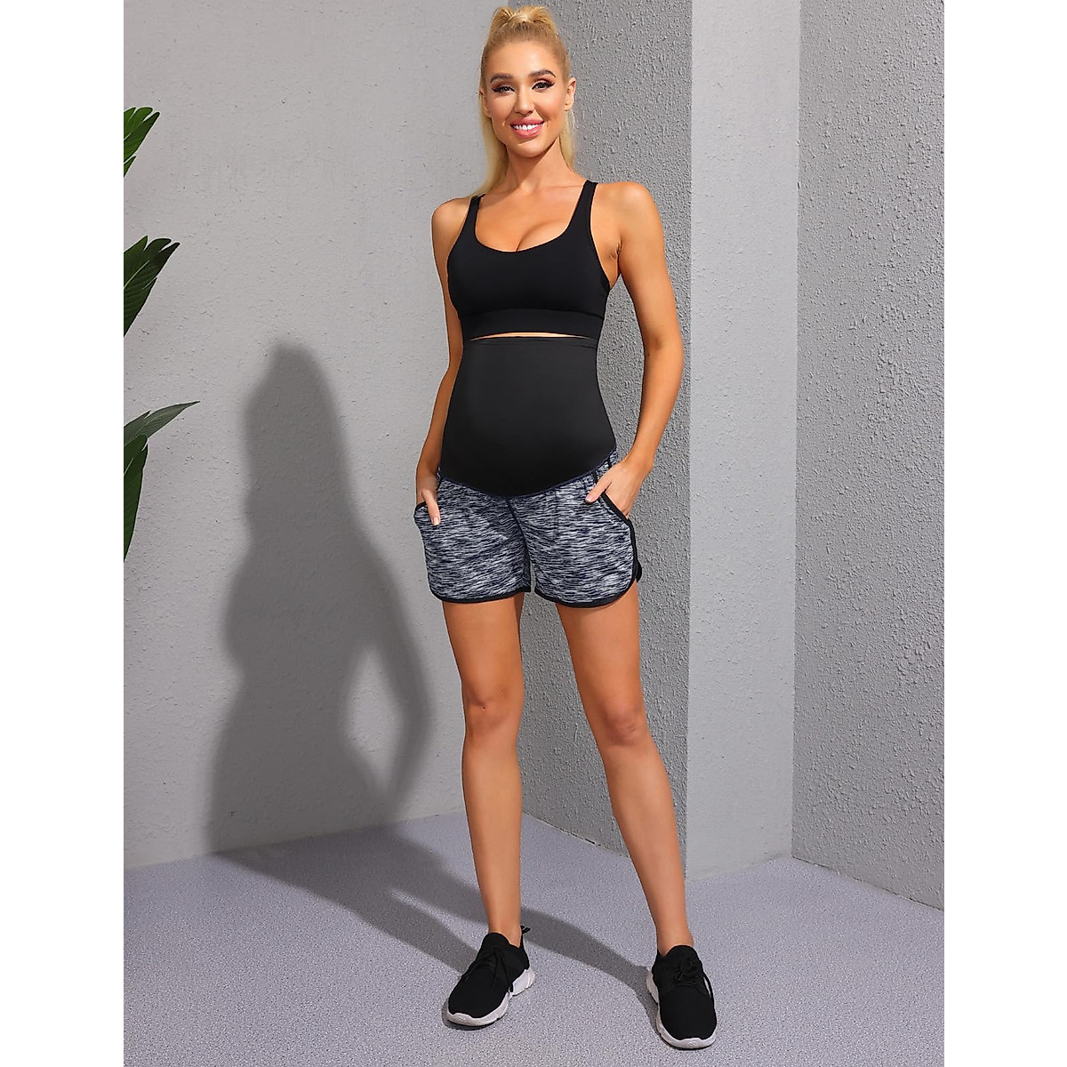 Maternity Athletic Shorts Set 2pcs Quick-Drying 2 in 1 Workout Stretchy Soft Shorts Set 2pcs Navy+Black M