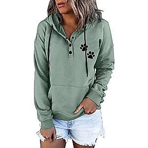 JJHAEVDY Womens Puppy Paw Prints Casual Hoodie Button Down Sweatshirts Long Sleeve Drawstring Pullover Tops Shirts
