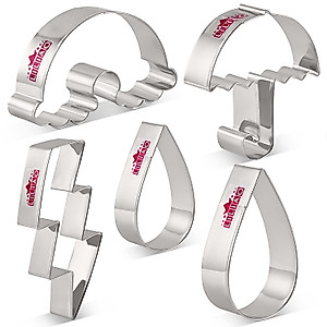 LILIAO Weather Rainy Day Cookie Cutter Set - 5 Piece - Flash, Rainbow, Umbrella, Raindrops Large and Small Size - Stainless Steel