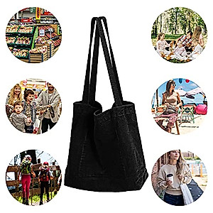 VIJIV Corduroy Tote Bag Aesthetic, Women Canvas Tote Bag Large Capacity Hippie Tote Bag Shoulder Handbags with Pockets Black