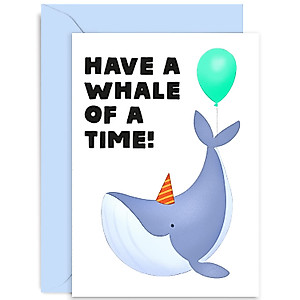 Old English Co. Whale of A Time Birthday Card for Him or Her - Cute Whale Birthday Card for Sister, Brother, Son, Daughter | Blank Inside with Envelope
