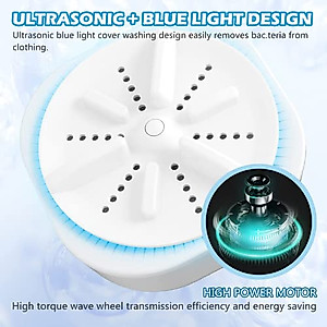 Mini Washing Machine, Upgraded Ultrasonic Portable Washer with Remote & Suction Cup, Small Washer Machine for College Rooms, Travel, Home and Apartment Laundry, 3 Mode Adjustable & Blue Light