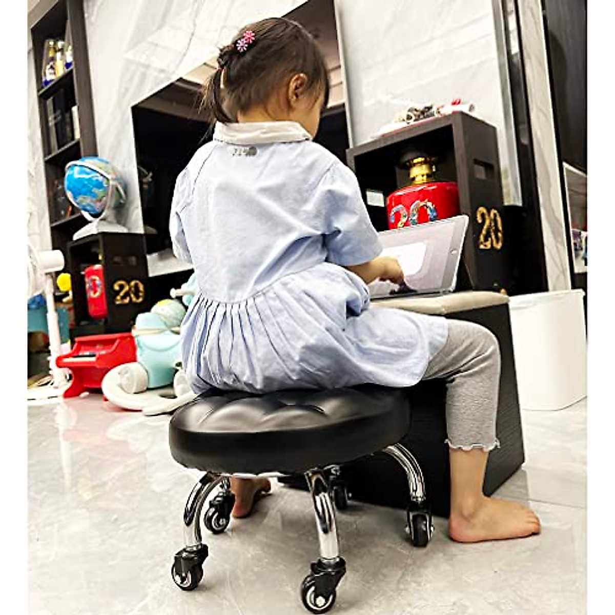 Figrosd Low Rolling Stool Roller Short Stools Universal Swivel Caster Stools Easy Mobility and Convenient Work,9 inch Height-Weight Capacity 350 Pounds (Black)