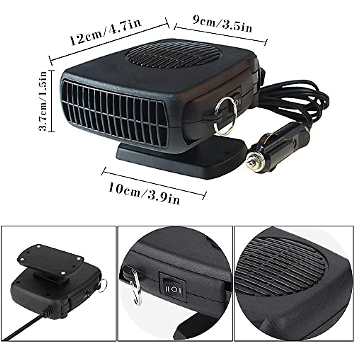 Car Heater 12V - Fast Heating Defrost Defogger with Ergonomic Handle, 2 in1 Fast Heating & Cooling Fan, Outlet Plug in Cigarette Lighte, Automobile Windscreen Fan for All Cars Portable