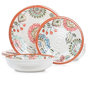 Elama Ester 12 Piece Melamine Dinnerware Set, Multi Colored