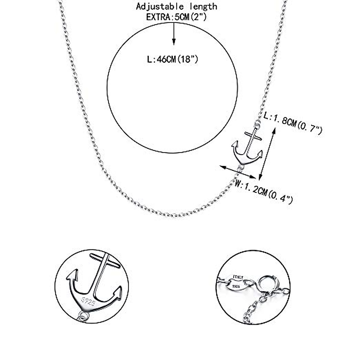 EVER FAITH Sideways Nautical Anchor Choker Necklace Hypoallergenic 925 Sterling Silver Sailor Jewelry Gift for Women