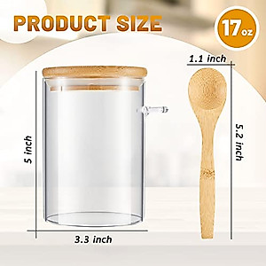 Tessco Set of 4 Sugar Container Airtight Glass Jars with Bamboo Lids and Spoons 17oz Glass Canisters Glass Jars Lid Sealed Glass Coffee Containers Food Jars Canisters for Kitchen Spice Beans