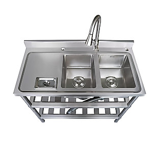 304 Stainless Steel Utility Sink Station - Left-Hand Operating Platform, 47.2 * 19.7 * 35.3 Inch Free Standing Commercial Grade Sink for Outdoor and Indoor Use - NSF Certified