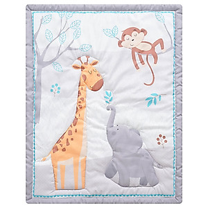The Hōmistry Jungle Friends Crib Bedding Set for Boys or Girls | 3-Piece - Crib Quilt, Fitted Sheet, Crib Skirt