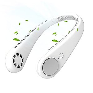 Portable Personal Bladeless Neck Fans, USB Rechargable Hanging Necklace Bladeless Fan, Hand Free Wearable Neck Fan Battery Operated Personal Fan 4 Speeds 360 Degree Free Rotation Air Cooling for Outdoor Activity (White)