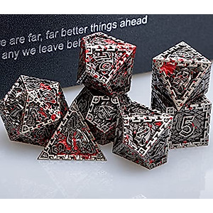 ARUOHHA DND Metal Dice Set with Gift Box, 7pcs Blood Polyhedral Dice Set Large Dungeons and Dragons D&D Dice RPG D+D Role Playing Dice 6 Sided Handmade D and D Dice D20 D12 D10 D8 D6 D4
