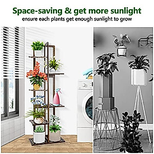 OERGKE Bamboo Plant Stand Indoor & Outdoor 6 Tier 7 Potted Tall Plant Shelf Multiple Flower Pots Holder Shelf Rack Display Stand for Patio Garden, Living Room, Corner Balcony and Bedroom