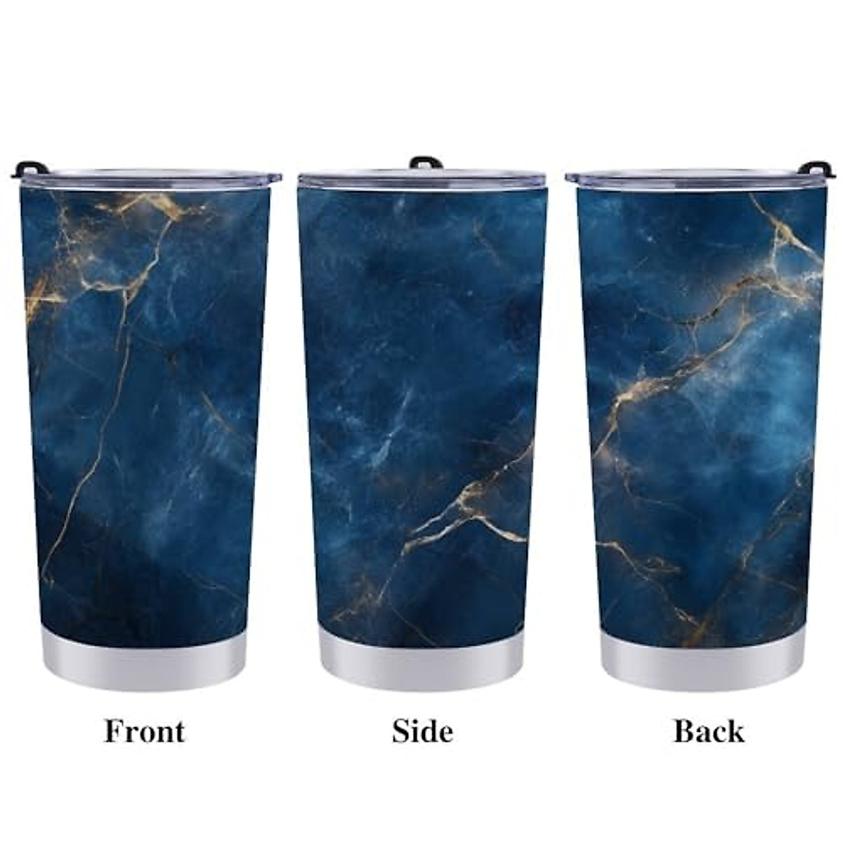 DuduYH 20 Oz Tumbler Travel Cup Elegant Blue Marble Textures Water Bottle, Stainless Steel Vacuum Insulated Coffee Mug with Straw Lid And Cleaning Brush