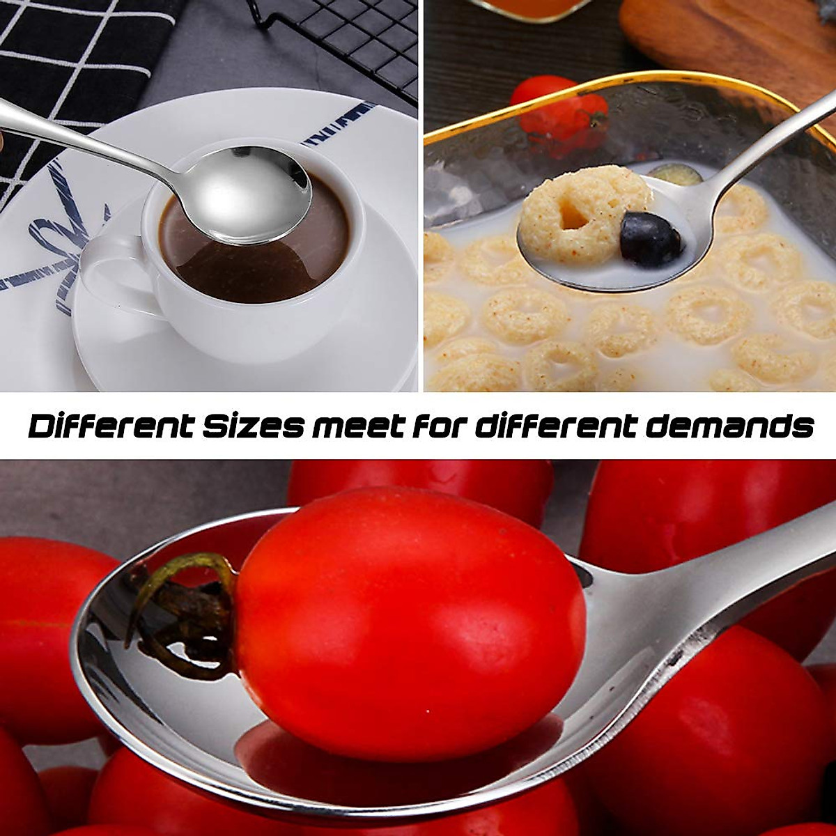 Set of 9, Stainless Steel Round Soup Spoons, SourceTon 3 Sizes of Soup Spoons, Use for Home, Kitchen or Restaurant- 7.5 Inch, 6.6 Inch, 6.3 Inch