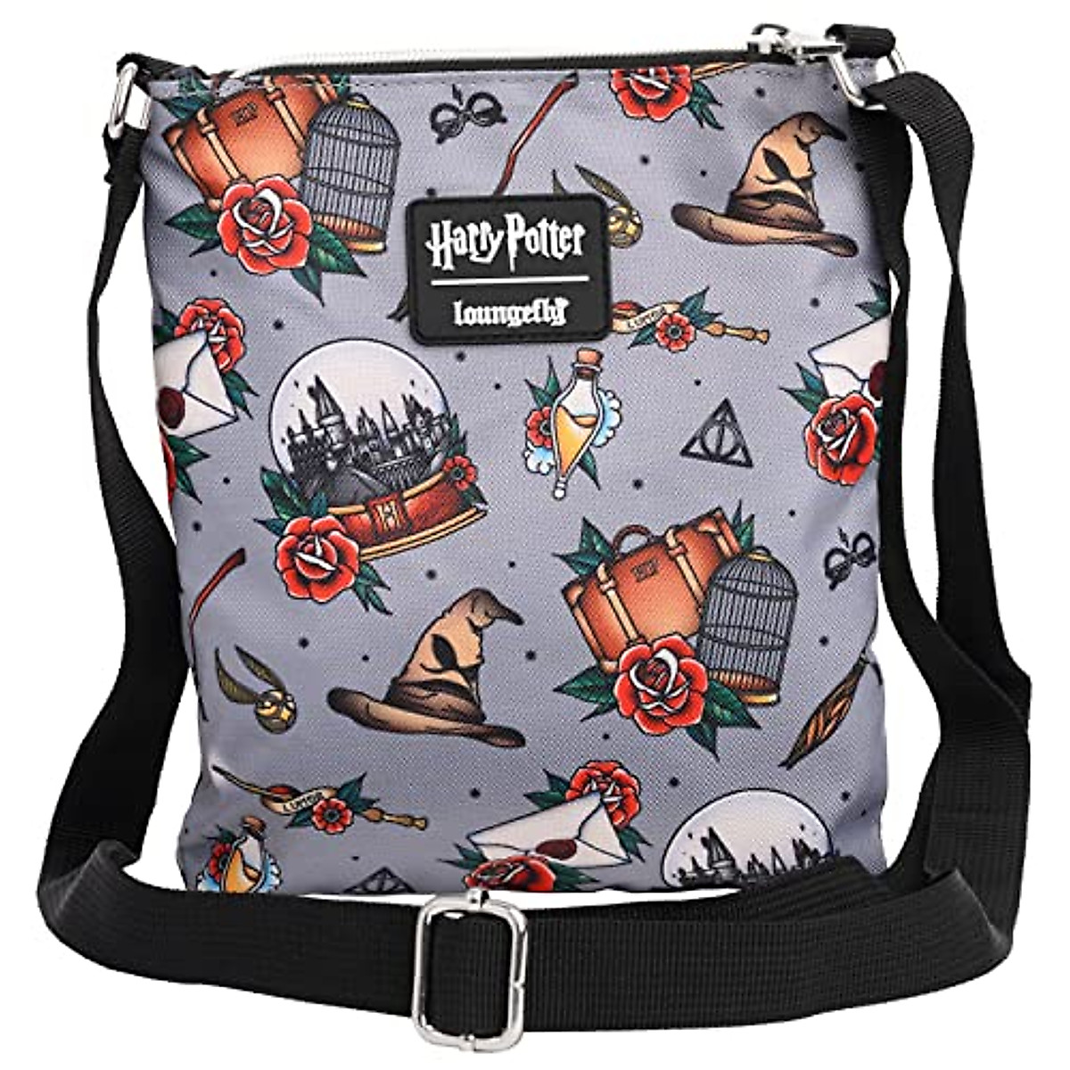 Loungefly Harry Potter Passport Crossbody Travel Bag AOP Relics Tattoo Print