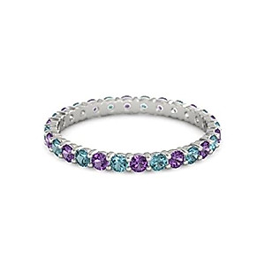 CARILLON Amethyst With London Blue Topaz Round 2.50 MM Eternity 925 Sterling Silver Women Stackable Wedding Ring (Sterling Silver, 9.5)