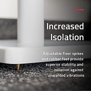 Fluance Floor Speaker Stands for Surround Sound and Bookshelf Speakers with Solid Construction, Adjustable Floor Spikes, Rubber Isolation Feet, Cable Management, Square Base - Matte White/Pair SS05SWH