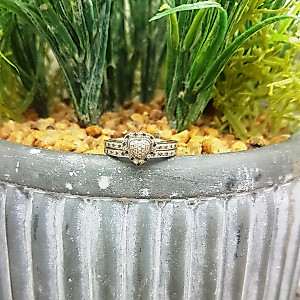 Dazzlingrock Collection 0.23 Carat (ctw) Sterling Silver Black & White Diamond Heart Shape Wedding Ring Set 1/4 CT, Size 8