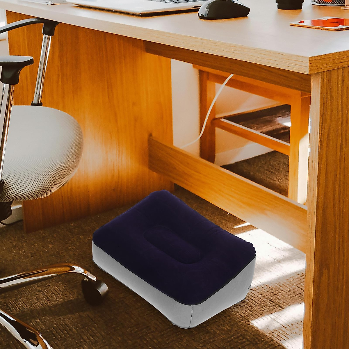 BESPORTBLE Travel Foot Rest Pillow Inflatable Footrest Cushion for Travel Office Home Perfect Airplane Travel Accessories Car Seat Footrest Leg Rest Pillow 2pcs