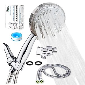 Comfort Express 8 Settings Hand held Shower Head with Hose, High Pressure Shower Head with Adjustable Shower Arm Bracket, Teflon Tap & 59.1in Shower Hose- Durable Showerhead Handheld Polished Chrome