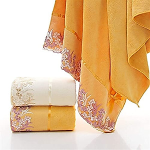 LIONKISS Bathroom Towel, lace Embroidered Bath Towel Set, Super Absorbent Fiber Bathroom Towel, Towel, high-end Gift Box 3 Pieces/Set(Yellow)