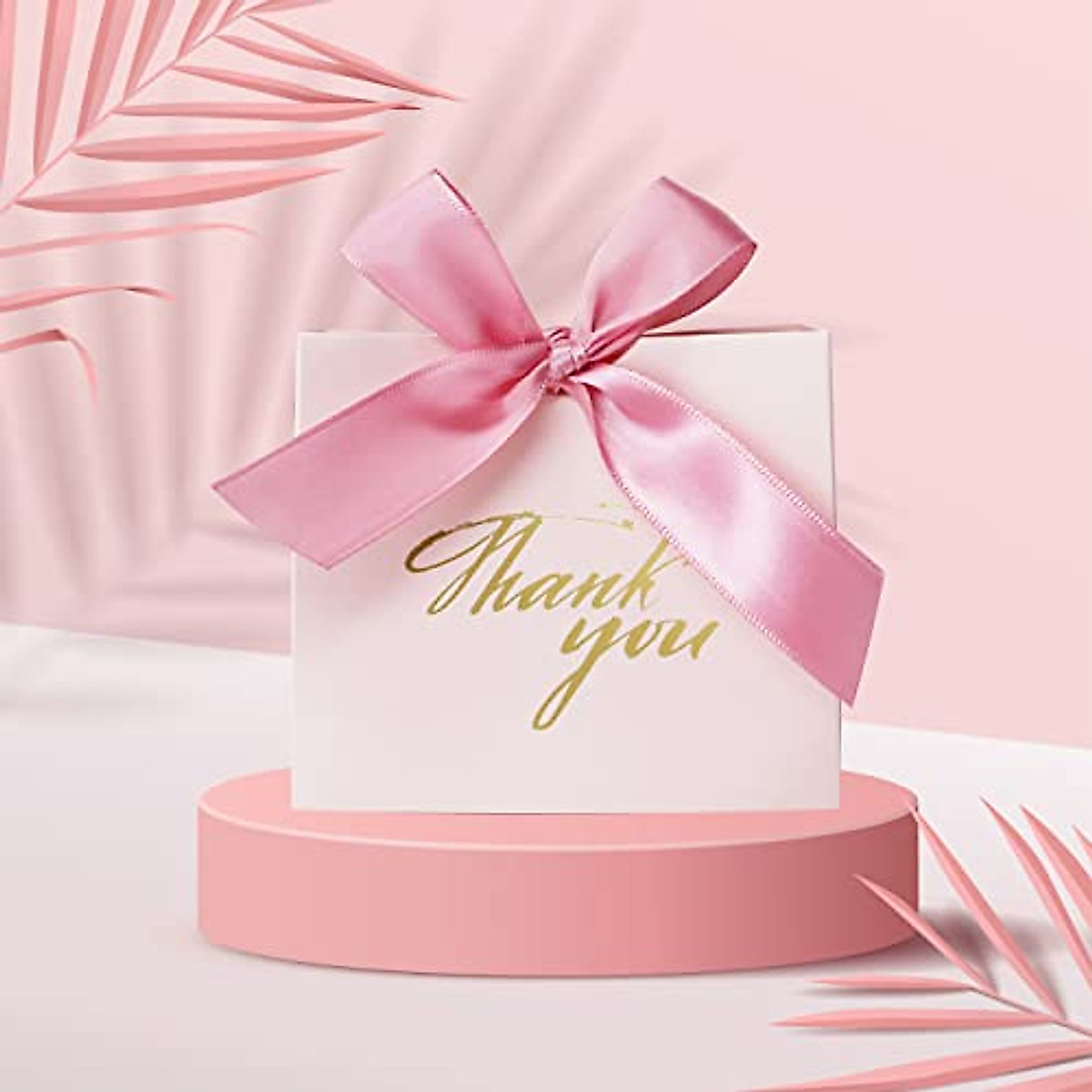 DECHISY 24Pack Small Thank You Gift Bag Party Favor Bags Treat Boxes with Rose Red Bow Ribbon, Pink Pattern Paper Gift Bags Bulk for Wedding Baby Shower Business Party Supplies