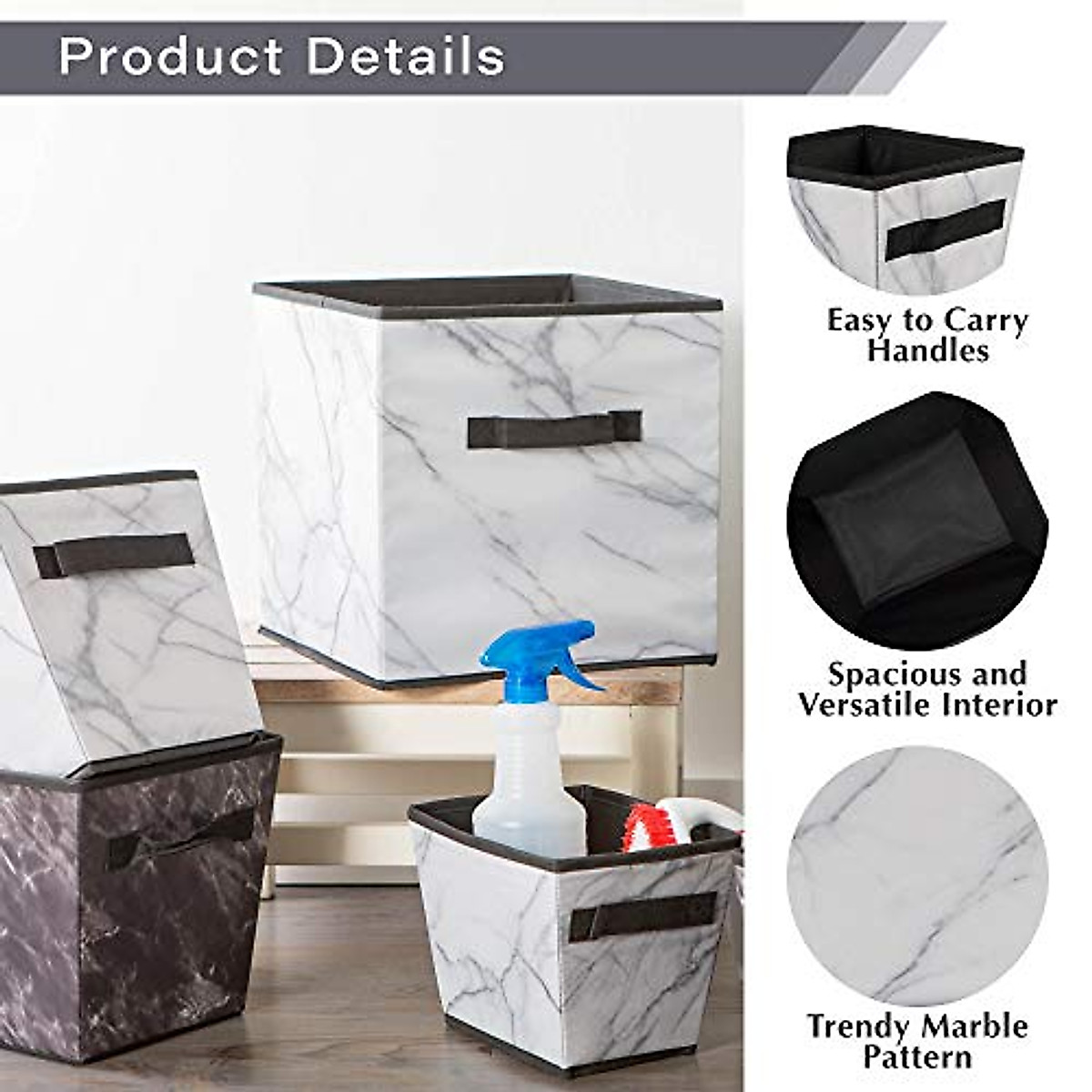 DII Laundry Storage Collection, Foldable Organizing Bin, White, Trapezoid Assorted Set