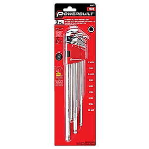 Powerbuilt 9 Piece Metric Stubby Long Arm Ball End Hex Key Wrench Set - 240100, Red