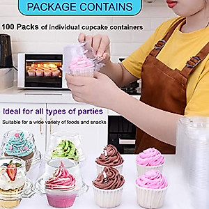 MAQ's 100 Packs Individual Cupcake Containers, Stackable Single Compartment Transparent Cupcake Boxes for Muffins, BPA Free Plastic Disposable Cupcake Carrier with Airtight Lid for Wedding