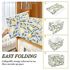 Kigai Lemon Flowers Storage Basket 16.5x12.6x11.8 In Collapsible Fabric Storage Cubes Organizer Large Storage Bin with Lids and Handles for Shelves Bedroom Closet Office