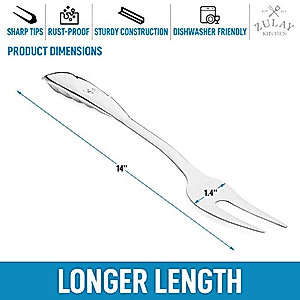 Zulay 14 Inch Carving Fork For Meat - Stainless Steel Meat Fork Carving With Comfortable Handle - One Piece Serving Fork Utensil For Chicken, Steak, Turkey, and More