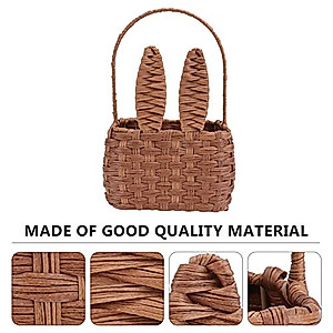 Cabilock Woven Basket Wicker Rattan Storage Basket Box Picnic Basket Laundry Basket with Bunny Ears (Light Brown)