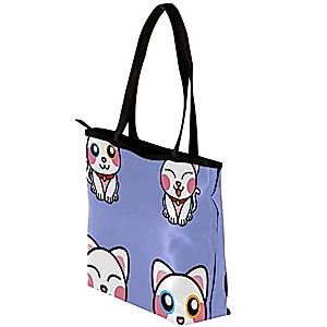 Women's Large Size Canvas Shoulder Bag Hobo Crossbody Handbag Casual Tote, cat purple animal cartoon