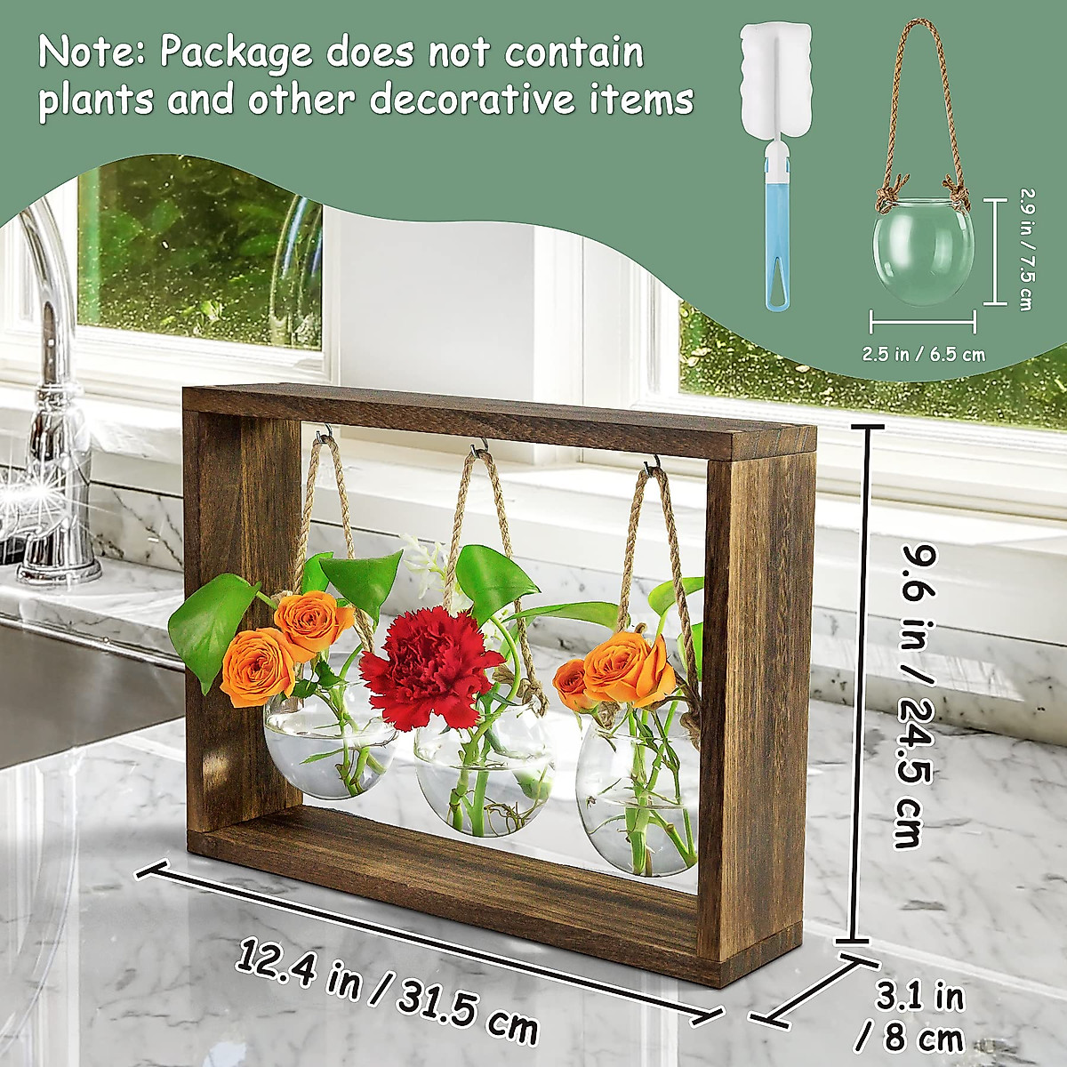 Grovind Plant Propagation Stations, Desktop Air Plant Terrarium with Wooden Stand Propagation Station, Propagator Glass Planters for Hydroponics Plants Home Office Gift for Woman