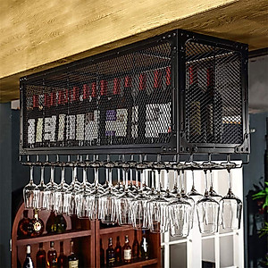 SENNIAN Wine Rack Wall-Mounted Inverted Wine Glass Rack Surrounding Edge Design Iron Hanging Ceiling Decoration Shelf Industrial Bottle Holder Wine Shelf for Bars, Kitchen & Dining Home De