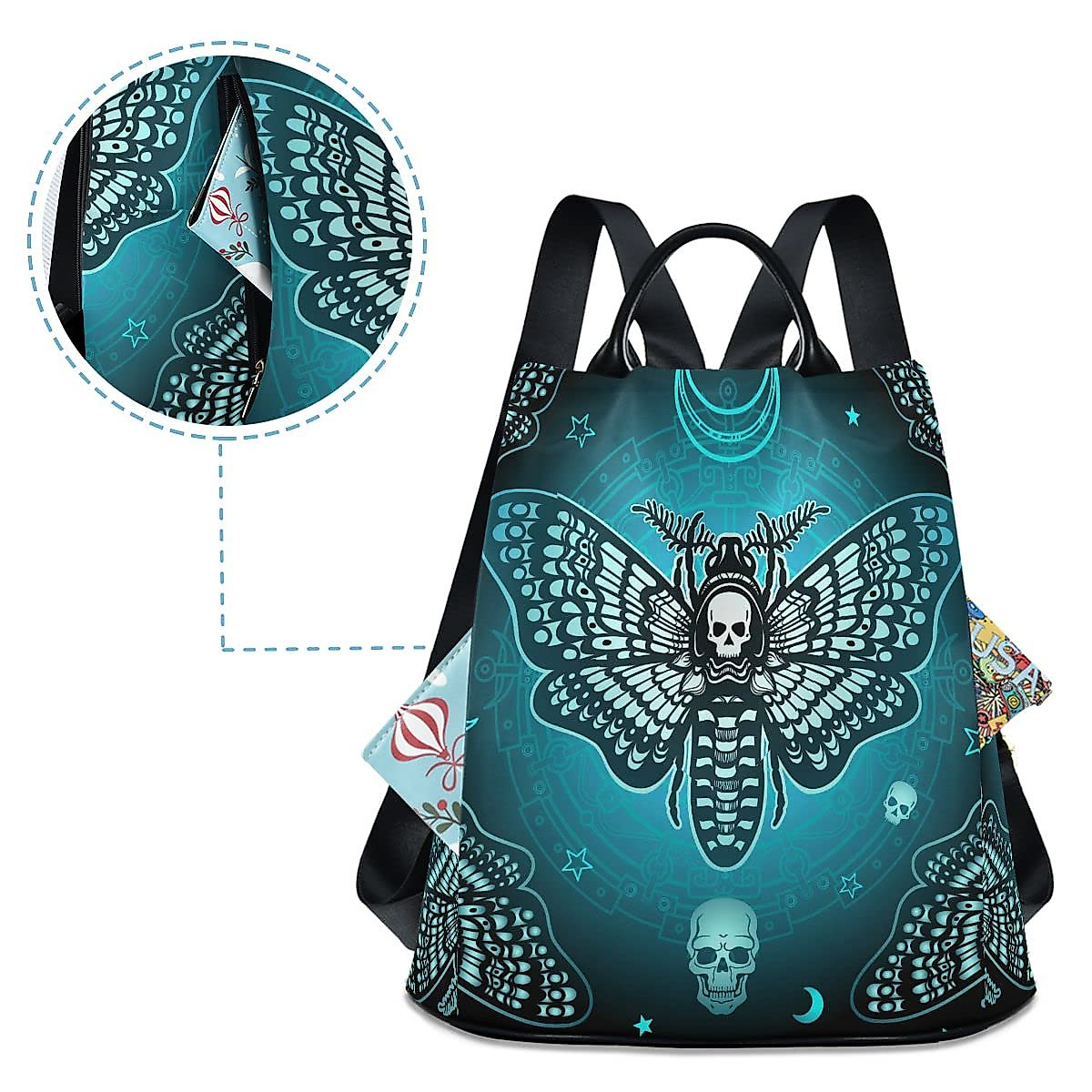 ZOEO Anti Theft Backpack Butterfly Skull Blue Boho Mandala Women Large Fashion Travel Shoulder Bag Purse Rucksack Lightweight