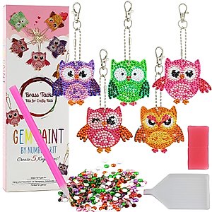 BRASS TACKS KITS FOR CRAFTY KIDS Gem Painting Kit- Make Your Own Keychains- Diamond Art Painting by Numbers (Owl)