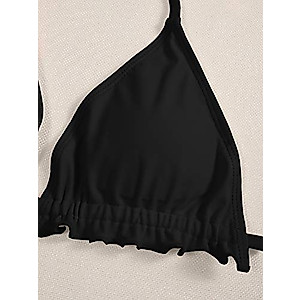 SOLY HUX Women's 2 Piece Swimsuits Bikini Set Sexy Swimwear Halter Triangle Bathing Suit Black