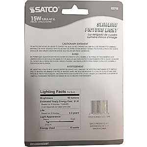 Satco S3715 Set of 2 Blister Packs Each with Two T6 Candelabra Tubular 15 Watt 120V Incandescent Dimmable Frosted Bulbs; Total of 4 Bulbs; C-5A Filament; E12 ANSI Base; 2700K Warm White
