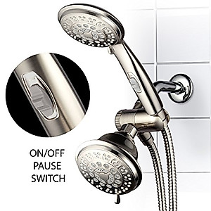 Hotel Spa 42-Setting Ultra-Luxury 3-Way Combo with ON/Off Pause Switch/Brushed Nickel