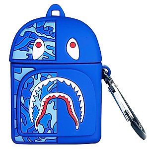 Compatible with Airpods Case 1&2 Shark Bag, Protective Silicone Cartoon 3D Shark Bag Cover for Airpod Case, Cute Kawaii Fashion Funny Boys Girls Kids Teens Women Cases for Airpods (Blue Shark Bag)