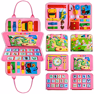 Ancistro Busy Board Montessori Toys for Toddlers, Preschool Educational Toys for Learn Fine Basic Dress Motor Skills Basic Life Skills, Activity Sensory Board Travel Toys, Gifts for 1 2 3 4 Years Old