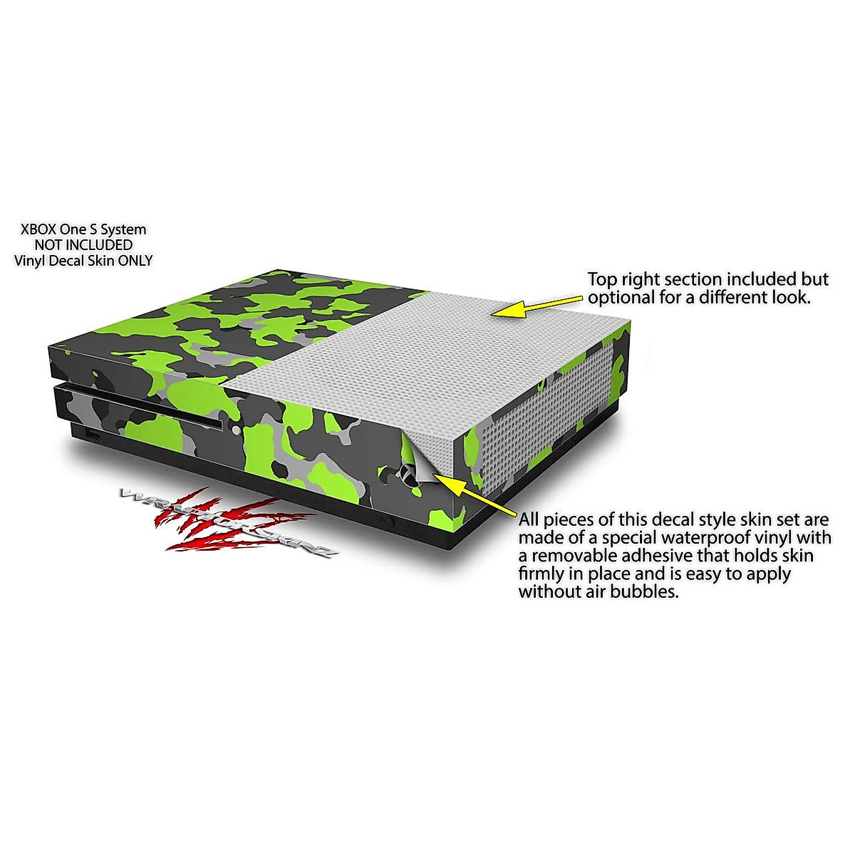 WraptorSkinz Decal Vinyl Skin Wrap Compatible with Xbox One S Console and Controllers - WraptorCamo Old School Camouflage Camo Lime Green