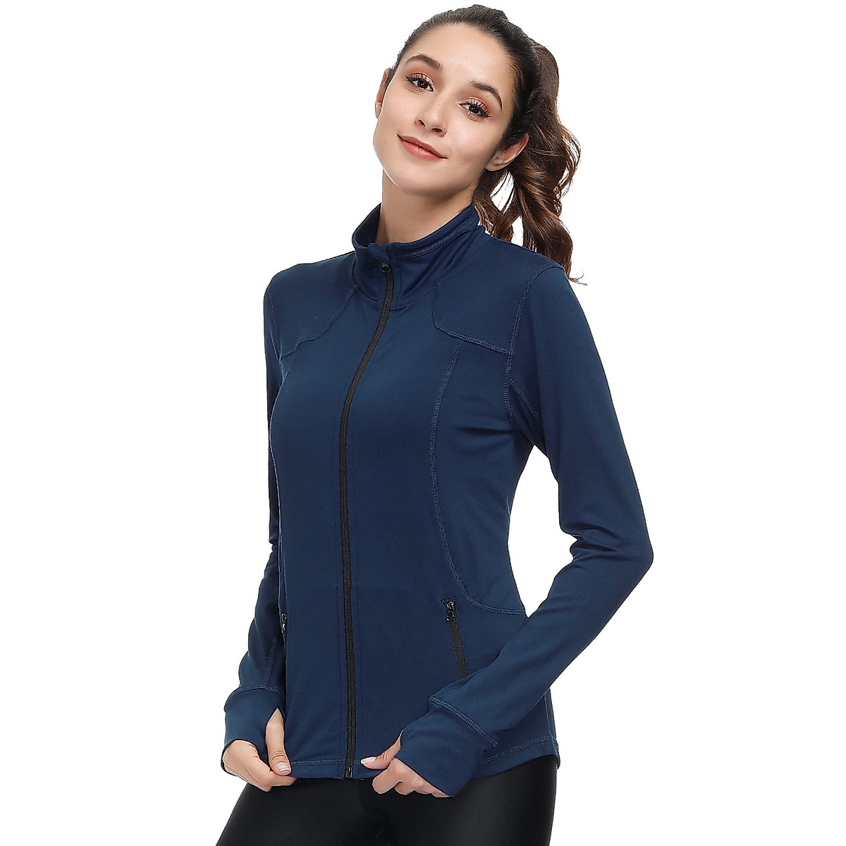 Dolcevida Womens Sports Jackets Zip Up Workout Yoga Jacket with Pockets