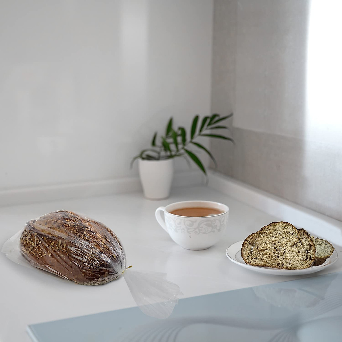 Bread Bags with Ties, Reusable, 100 Clear Bags and 100 Ties